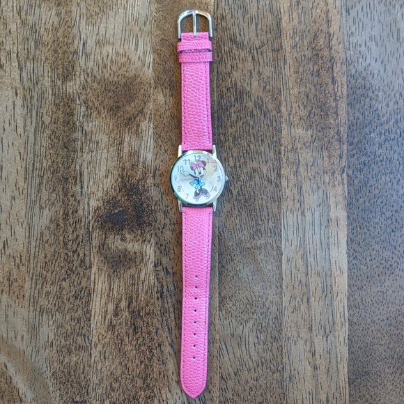 Disney | Accessories | Disney Minnie Mouse Pink Leather Band Watch New ...